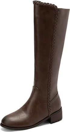 Generic Bottes d&eacute;quitation western pour femme - Bout rond - Talon bloc bas - Veau large avec fermeture &eacute;clair lat&eacute;rale - Chaussures dhiver d&eacute;contract&eacute;es, caf&eacute;
