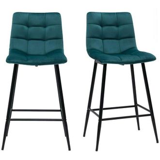 Miliboo Miliboo - Design-Barhocker petrolblauer Samt H65 cm (2er-Set) maxwell