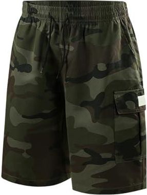 Generic Short cargo pour homme, short d&eacute;t&eacute; d&eacute;contract&eacute; et ample, coupe ample, multi-poches, cordon de serrage, taille &eacute;lastique, camouflage, pantalon de surv&ecirc;