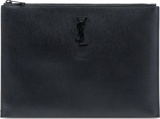 Saint Laurent Clutches - Grain De Poudre Monogram Monochrome iPad Case - Gr. unisize - in Schwarz - f&uuml;r Damen
