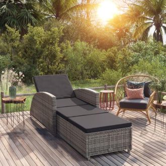 vidaXL Vidaxl - Sonnenliege mit Dunkelgrauer Auflage Poly Rattan Grau