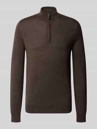 Christian Berg Slim Fit Strickpullover aus Woll-Mix mit Troyer-Kragen