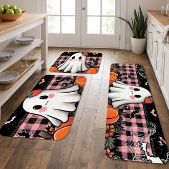 Generic Niedliche Geister-Küchenmatten für Boden, pfirsichkariert, weich, gepolstert, bequem, waschbar, rutschfest, Dekor-Teppiche für Küche, Waschbecken, Was