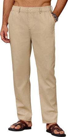 Coofandy Hose Herren Lang Leinenhose Leicht Sommerhose Baumwolle Strandhose Freizeithose M&auml;nner Stoffhose Regular Fit Schlupfhosen Yogahose Herrenhose Lange Kh