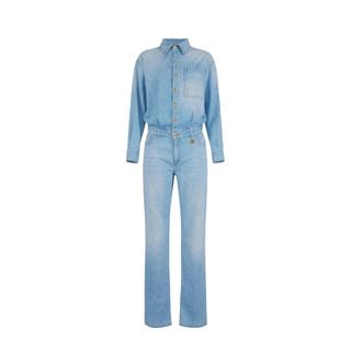 Elisabetta Franchi Femme, Combinaisons et Ensembles, Bleu, Taille: 34 FR Combinaison en jean avec d&eacute;tail de lettrage