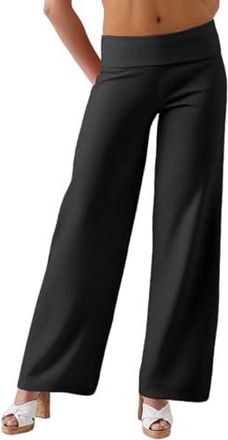 Generic Pantalon de surv&ecirc;tement &agrave; jambe large pour femme, pantalon de yoga taille basse pliable, Noir, XS