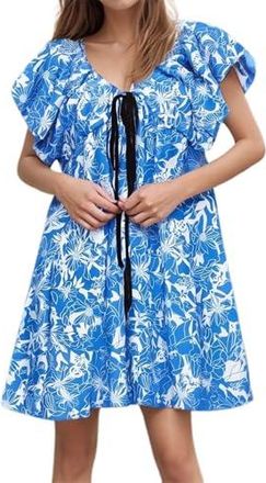 Generic Robe boh&egrave;me 2026 pour femme - Robe d&eacute;contract&eacute;e pour la plage et la maison avec imprim&eacute; floral - Coupe ample - Parfait pour le printemps et l&eacute;t&eacute; - Cha