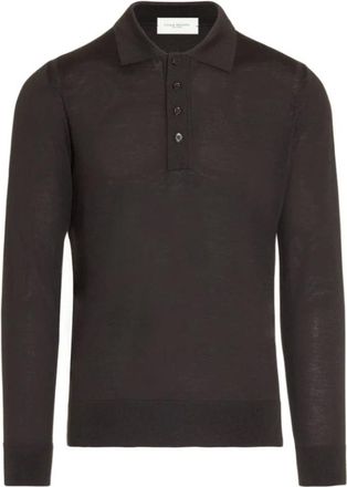 Paolo Pecora Homme, Tops, Brun, Taille: L Maglia Polo in Lana Merino Extrafine
