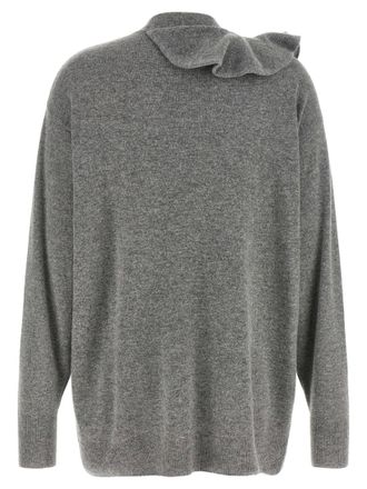 Nude Wool and Cashmere Blend with Asymmetrical Ruffle Cardigan - Grey