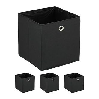 Relaxdays Aufbewahrungsbox, 4er Set, faltbar, H x B x T: 30 x 30 x 30 cm, Stoffbox mit Griffloch, schwarz