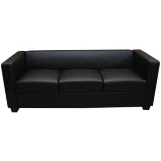 Hhg 3er Sofa Lille Leder, schwarz