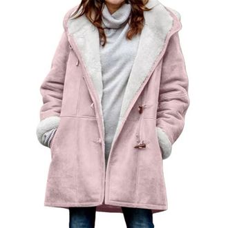 Generic Veste polaire pour femme avec doublure Sherpa, col &agrave; revers, veste chaude en peluche Sherpa rembourr&eacute;e, boutons, manteau dext&eacute;rieur, rose, 3XL