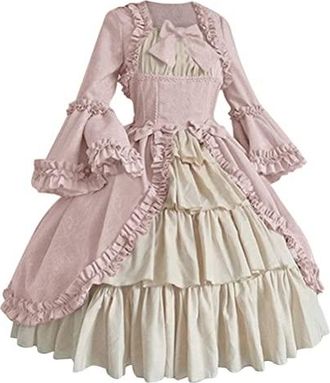 Onsoyours Robe Gothique Renaissance pour Femme avec Corset Jupe m&eacute;di&eacute;vale &agrave; Manches &eacute;vas&eacute;es Costume delfe Robe Traditionnelle Irlandaise E Rose M