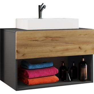 ebuy24 LendasII80 Waschbeckenunterschrank anthrazit, Eiche dekor