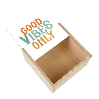 Fabulous Good Vibes Only Music Funk Box aus Holz 70er Vintage Retro Stil (11 x 11 x 3,5 cm)