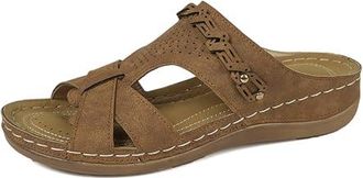 Generic Mules pour femme avec semelle int&eacute;rieure - Chaussures orthop&eacute;diques en cuir synth&eacute;tique - Chaussures d&eacute;t&eacute; antid&eacute;rapantes - Pantoufles plates - Sandale