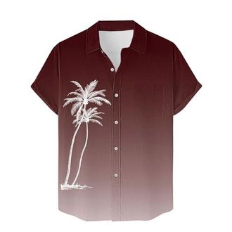 Generic Chemise hawa&iuml;enne pour homme, chemise d&eacute;t&eacute; grande taille, chemise de plage imprim&eacute;e, chemise &agrave; manches courtes, couleur d&eacute;grad&eacute;e, haut de vacances d&eacute;c