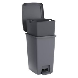 Sundis Bucket Bin, poubelle &agrave; p&eacute;dale 30 L, seau amovible, rectangulaire, en plastique recycl&eacute;, gris, pour cuisine, bureau, buanderie, atelier, salle de bain