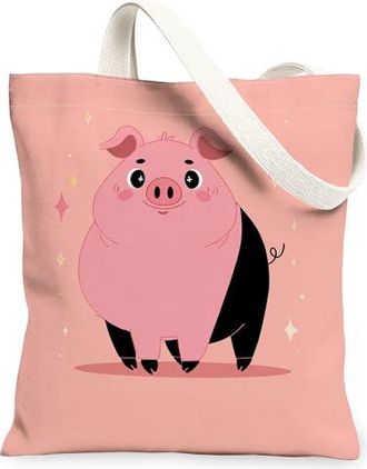 Generic Sacs fourre-tout en toile motif cochons mignons, sacs d&eacute;picerie r&eacute;utilisables, l&eacute;gers et lavables avec bandouli&egrave;re en toile pour Shoppin, p&ecirc;che, 13x15