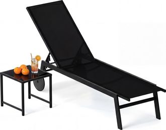 Giantex Sonnenliege mit Rollen, wetterfeste Gartenliege mit 6-Fach Verstellbarer R&uuml;ckenlehne, Outdoor Liegestuhl f&uuml;r Garten und Poolbereich, bis 150 KG (Schwa