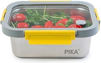 Pika Boite alimentaire 1200ml en inox et couvercle en verre tremp&eacute; - Herm&eacute;tique et l&eacute;g&egrave;re - Compatible micro-ondes, four, cong&eacute;lateur - MetalShock