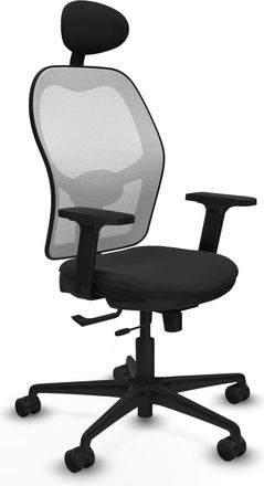 Piqueras y Crespo Schwarzer Schreibtischstuhl mit 2D-Armen, h&ouml;henverstellbarer Lendenwirbelst&uuml;tze und festem Kopfteil, ausgestattet mit Syncro/Traslack und injiziertem 
