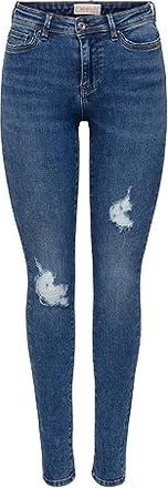 Only Onlwauw Mid SK Destroy DNM Bj209 Jeans, Dark Blue Denim, S x 32L Femme