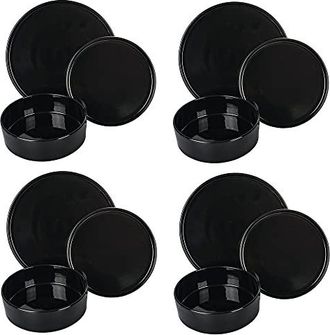 Villa D'Este Home Tivoli Tellerservice 12-teilig aus Steingut, 4-Sitzer, Gourmet Black