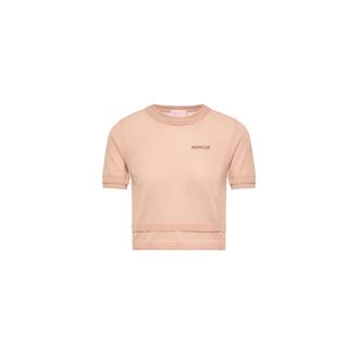 Moncler Moncler T-shirt En Coton &Agrave; Double Bordure, Femme, Rose, Taille: Xs