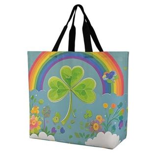 Generic SJOAOAA Sac &agrave; provisions unisexe motif h&eacute;risson mignon sac de sport pour voyage, sac &agrave; bandouli&egrave;re, sacs d&eacute;picerie, sac &agrave; main, Shamr Cercle Arc-en-ci