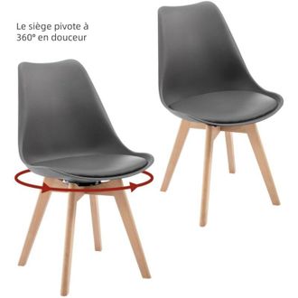 Woltu Lot de 2 Chaise Pivotante Salle &agrave; Manger WOLTU, Chaise de Cuisine, Si&egrave;ge en PU, Pieds en Bois Massif, Gris