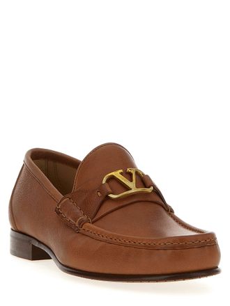 Valentino Garavani Mens Brown Leather Slip-On Loafers