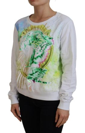 Versace Jeans Couture Womens White Graphic Print Long Sleeves Sweater Cotton Clothing