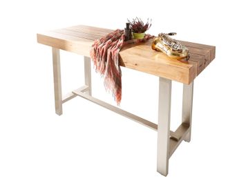 DELIFE Stehtisch Blokk Akazie Natur 165x60 cm Metallgestell Bartisch