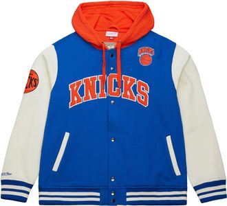 Mitchell & Ness Courtside Fleece NBA Vintage College Jacke mit Kapuze - New York Knicks, Größe 2XL, Druckknopf Verschluss, Herren, Frauen, Kinder, Unisex, Frühling, S