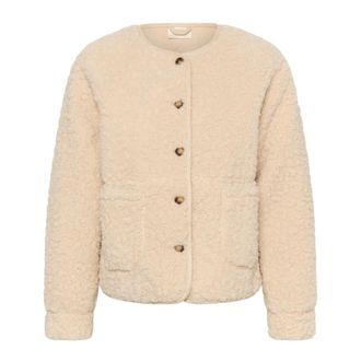Cream Faux Shearling Jacke - - Jackets - Damen - Beige - 2XL
