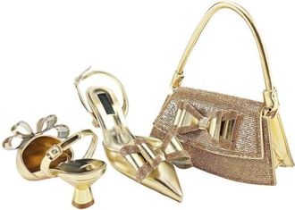 Generic Ensemble chaussures et sac pour femme Motif papillon dinspiration italienne avec sac à main assorti, doré, 43.5 EU