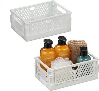 Relaxdays Klappbox im 2er Set, Kleiner Aufbewahrungskorb, falt- & stapelbar, HBT: 10x25x26,5 cm, Kunststoff, Farbwahl