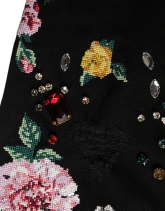 Dolce & Gabbana Womens Black Floral Cotton High Waist Tapered Pants Elastane