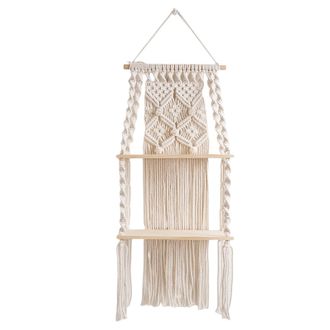 Generico Macrame Wand zum Aufh&auml;ngen an der Wand, Boho-Makrame-H&auml;ngeregal | Schwebendes Regal aus Holz mit 2 Ebenen | Boho Regal | rustikales Lagerregal, Dekora