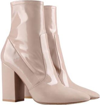 Generic Bottines à Talon Bloc et Fermeture éclair Latérale pour Femmes, Couleur Unie Bout Rond Bottines Courtes Confortables et Décontractées pour Fêtes et Le