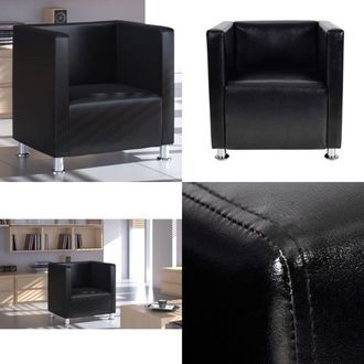 vidaXL W&uuml;rfel-Sessel Schwarz Kunstleder - Clubsessel - Lounge Chair - Barhocker - Schwarzer Sessel - Esszimmerstuhl - Home & Living
