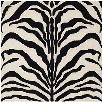 Safavieh Teppich SAFAVIEH Tierdruck Wohnzimmer, Esszimmer, Schlafzimmer - Cambridge Collection, Kurzer Flor, Elfenbein und Schwarz, 120 x 120 cm