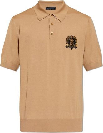 Dolce & Gabbana Homme, Pulls, Beige, Taille: M Polo en laine avec application