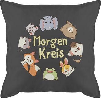 Shirtracer Kissen 50x50 - Hallo Kindergarten - Morgenkreis - Kreis aus süßen Tieren - 50 x 50 cm - Grau - sitzkissen Kita erster kindergartentag Geschenk Kinderg