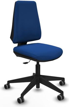 Piqueras y Crespo Elche Arbeitsstuhl ohne Armlehnen, ausgestattet mit Permanentkontakt und Schneideschaum, mit Rollen 65 mm, Parkett, Blau