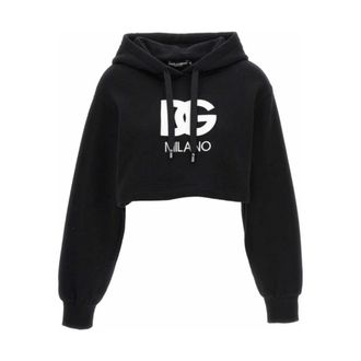 Dolce & Gabbana Femme, Sweatshirts et sweats &agrave; capuche, Noir, Taille: 38 FR Sweat &agrave; Capuche Logo Brod&eacute;