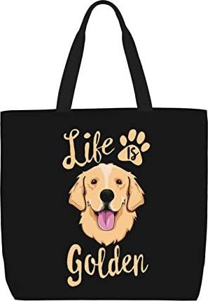 Generic Sac Fourre-Tout La Vie Est Dor&eacute;e Sac Fourre Tout Femme Personnaliser Avec Poign&eacute;es Sacs En Toile &Eacute;paule, Pour Filles, Femmes, Tous Les Jours, Shopping