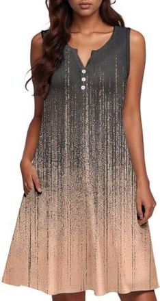 Generic Robe boh&egrave;me 2026 pour femme, cache-maillot de bain &agrave; oeillets avec poches, robe d&eacute;bardeur d&eacute;t&eacute; ample sans manches, kaki, 3XL