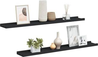 vidaXL 2X Etag&egrave;res &agrave; Rebord pour Cadre Photo Etag&egrave;res Murales Flottantes Etag&egrave;res Suspendues Biblioth&egrave;que Salle de S&eacute;jour Noir 80x9x3 cm MDF